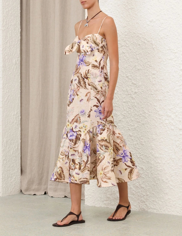 Zimmermann Coco Tie Front Midi Dress Cream Multi Floral – ShopSixtyFive